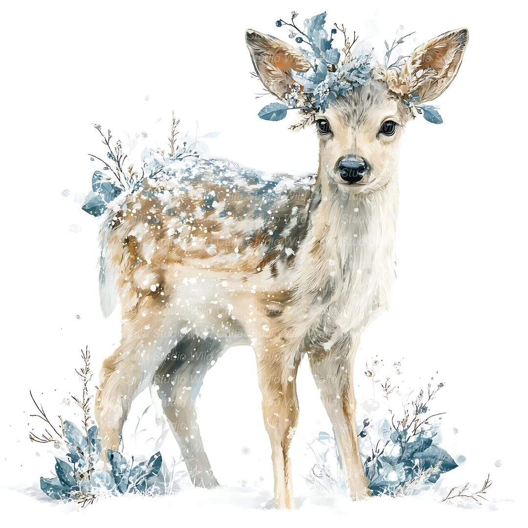 Winter Fawn Watercolor Clipart, Magical Animals (16 JPG Files) - Etsy