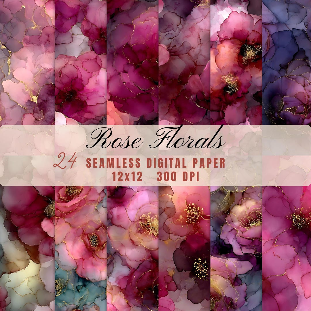 Alcohol Ink Floral Digital Paper, Smoky Rose Seamless Patterns (24 Jpgs ...