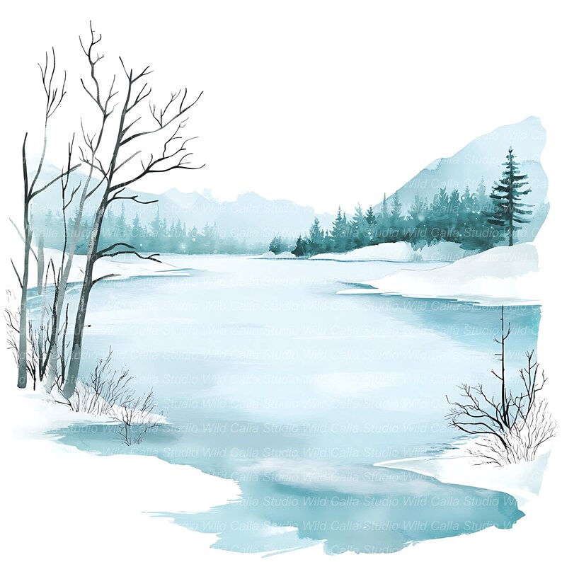 Winter Ice Clipart: Frozen Lake Watercolor (12 JPG for Crafts) - Etsy