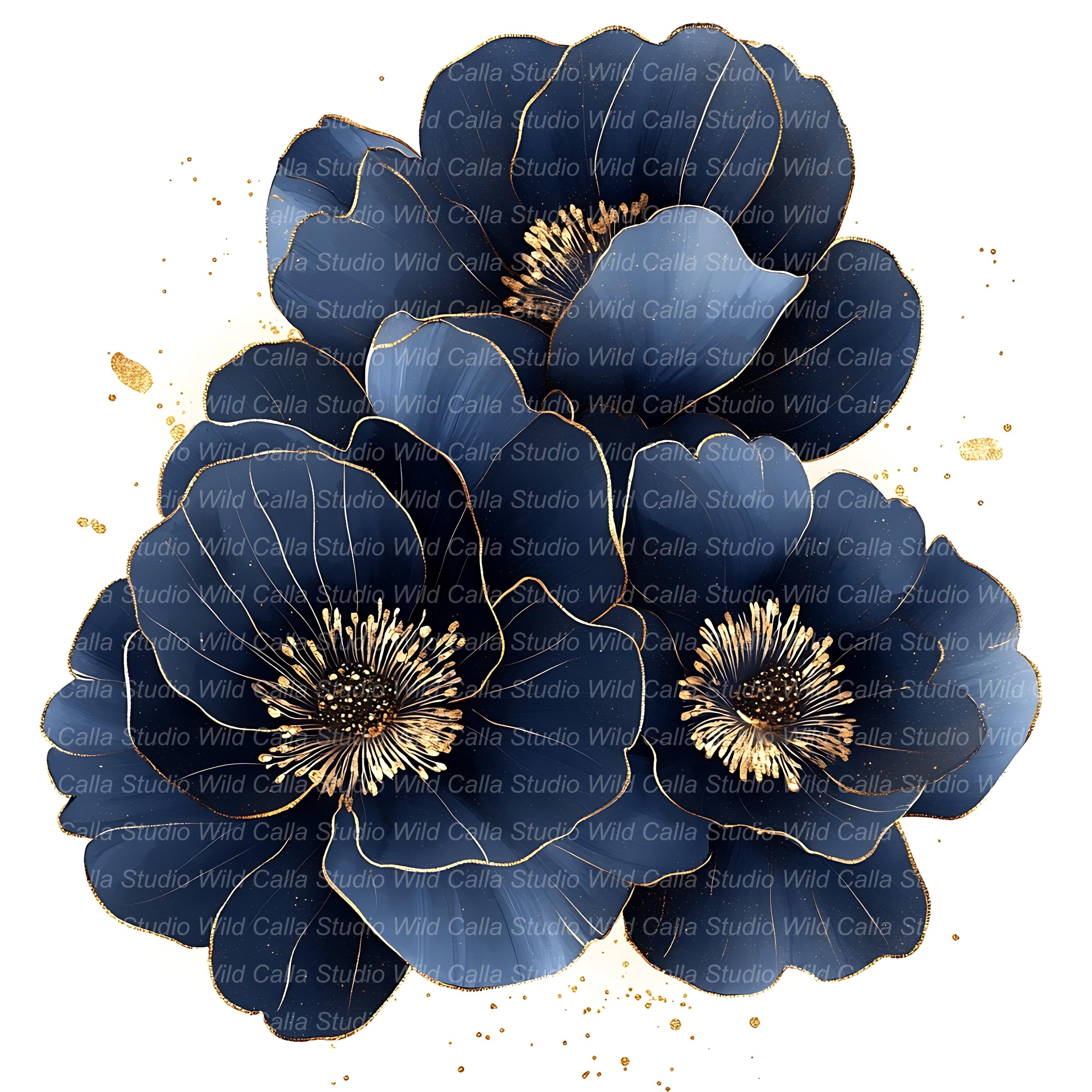 Flower Clipart Collection: Navy Blue Watercolor (16 Digital Jpgs) - Etsy