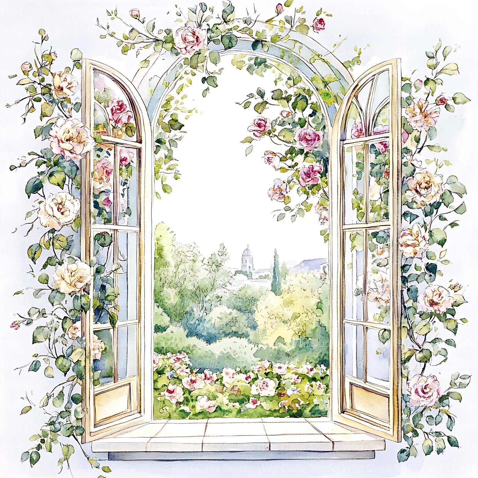 16 Floral Archway Cliparts: Watercolor Window View for Crafts - Etsy