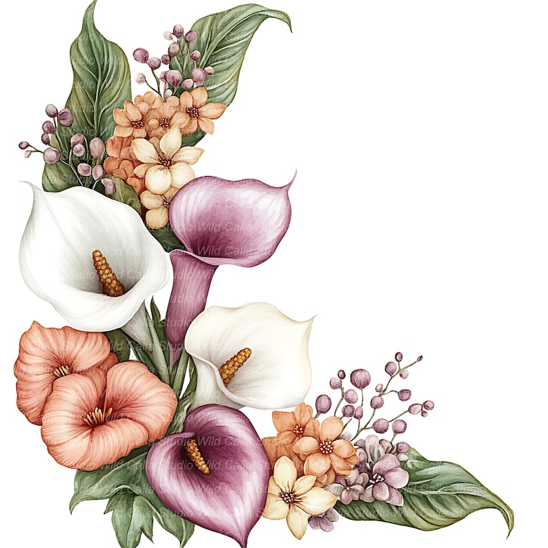 Calla Lily Clipart: Pastel Floral Borders for Card Making (16 JPG Files ...