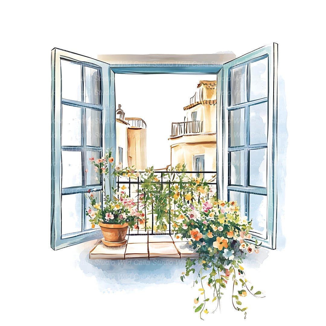 14 Floral Terrace Window Cliparts: Watercolor Digital Download - Etsy