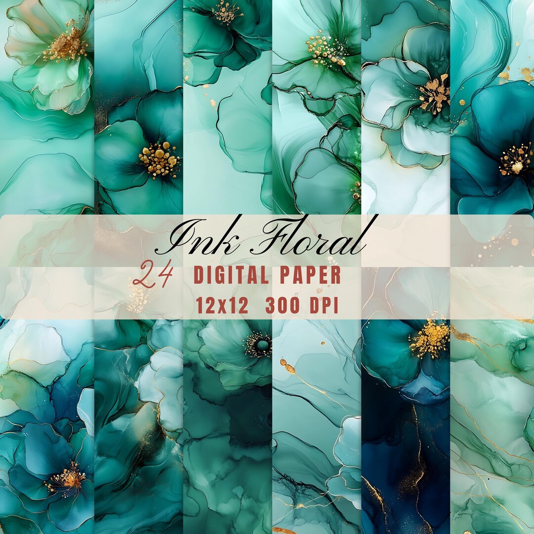 24 Floral Digital Papers: Abstract Jade Ink Backgrounds - Etsy