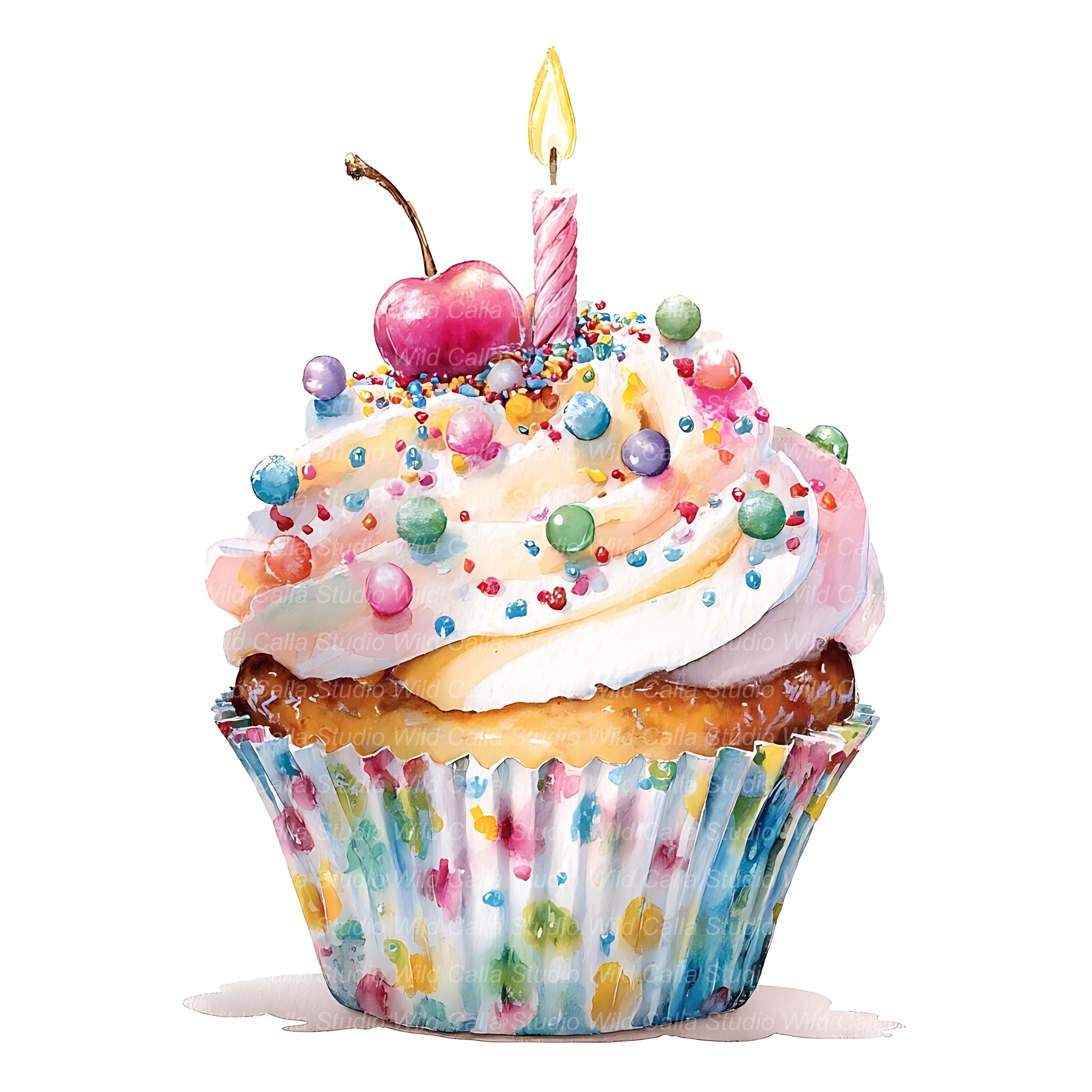 Birthday Cupcake Watercolor Clipart (15 Jpgs for Scrapbooking) - Etsy