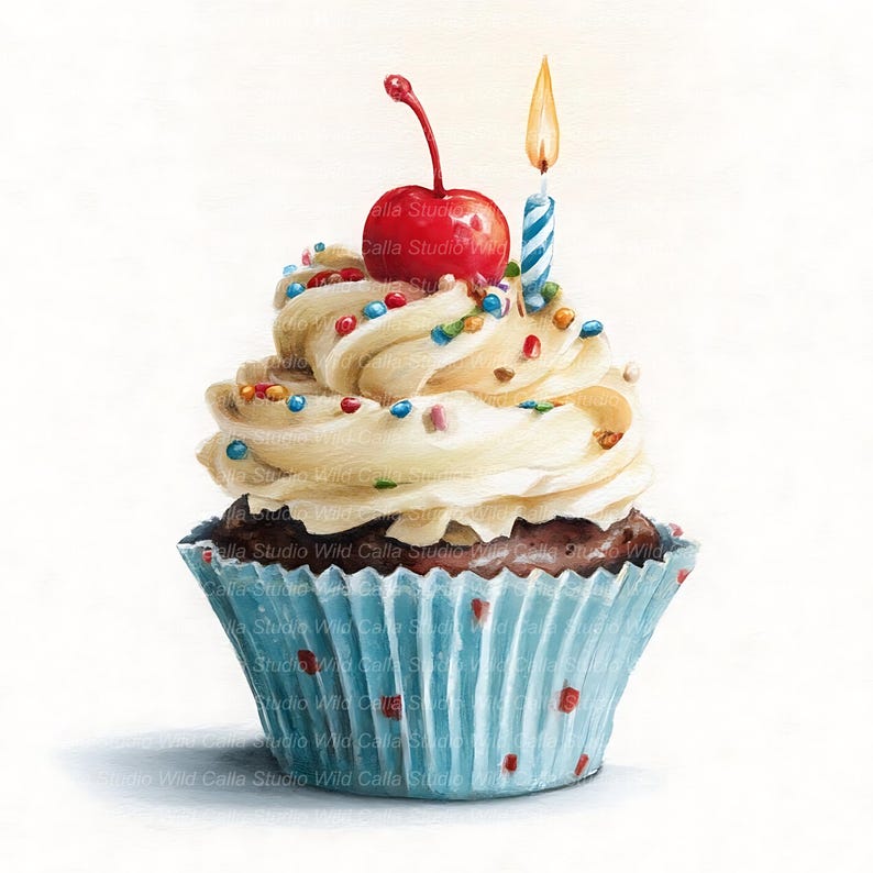 Birthday Cupcake Watercolor Clipart (15 Jpgs for Scrapbooking) - Etsy