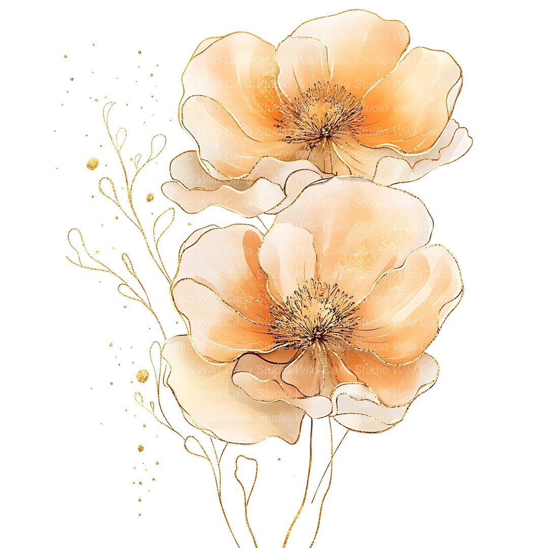 Digital Flower Clipart: Ochre Watercolor Bouquets - Gold Floral Art - Etsy