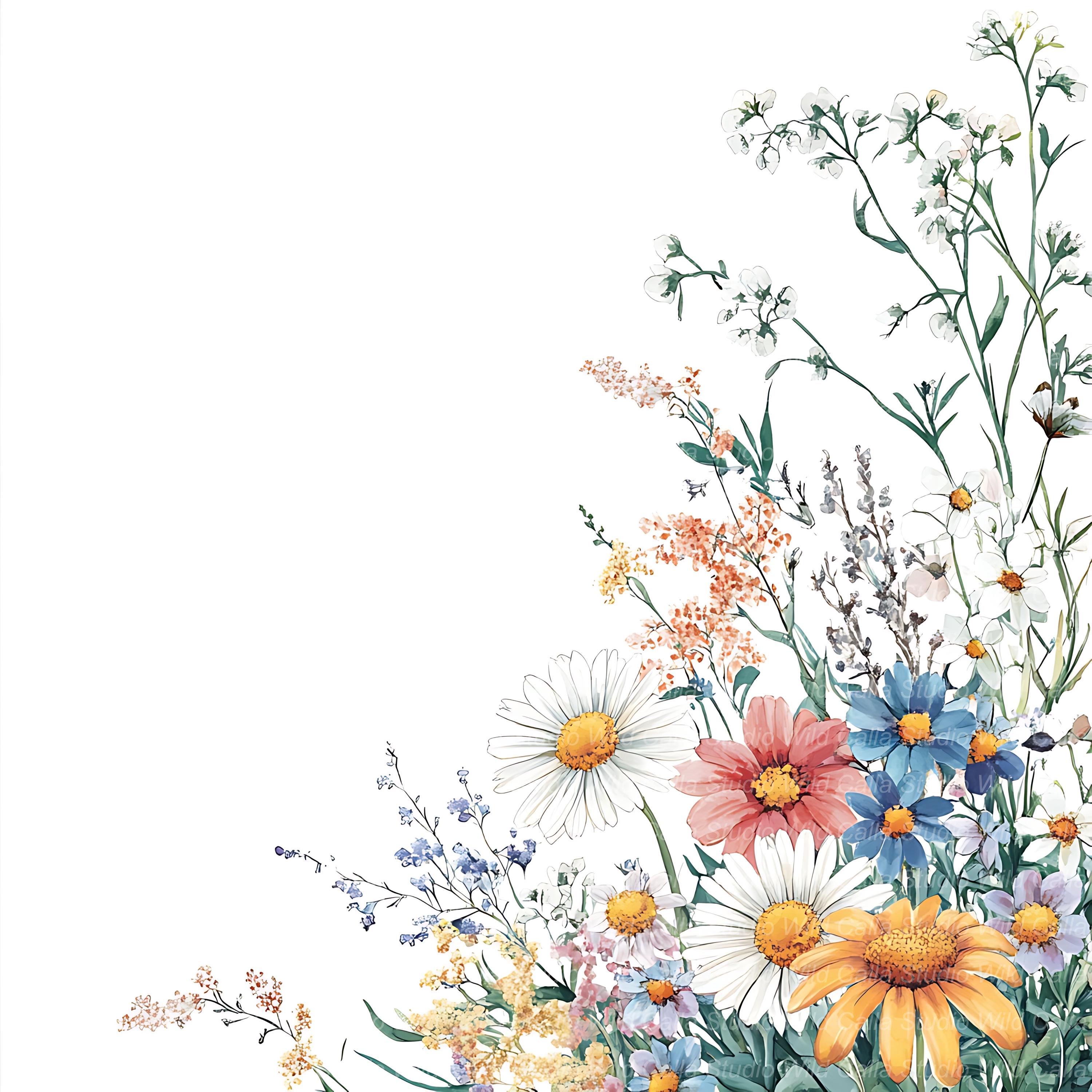 Floral Clipart Set: Daisy Borders and Spring Flowers - Pastel Colors - Etsy
