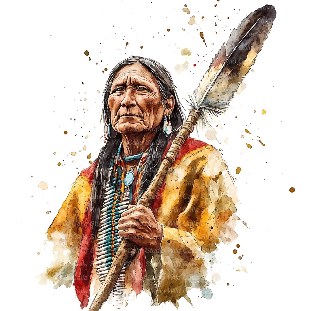 Native American Ceremonial Staff Clipart, Watercolor Art (11 JPG Files ...