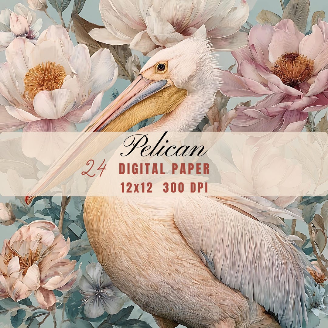 Pastel Pelican Digital Papers, Floral Watercolor Backgrounds (24 JPG ...