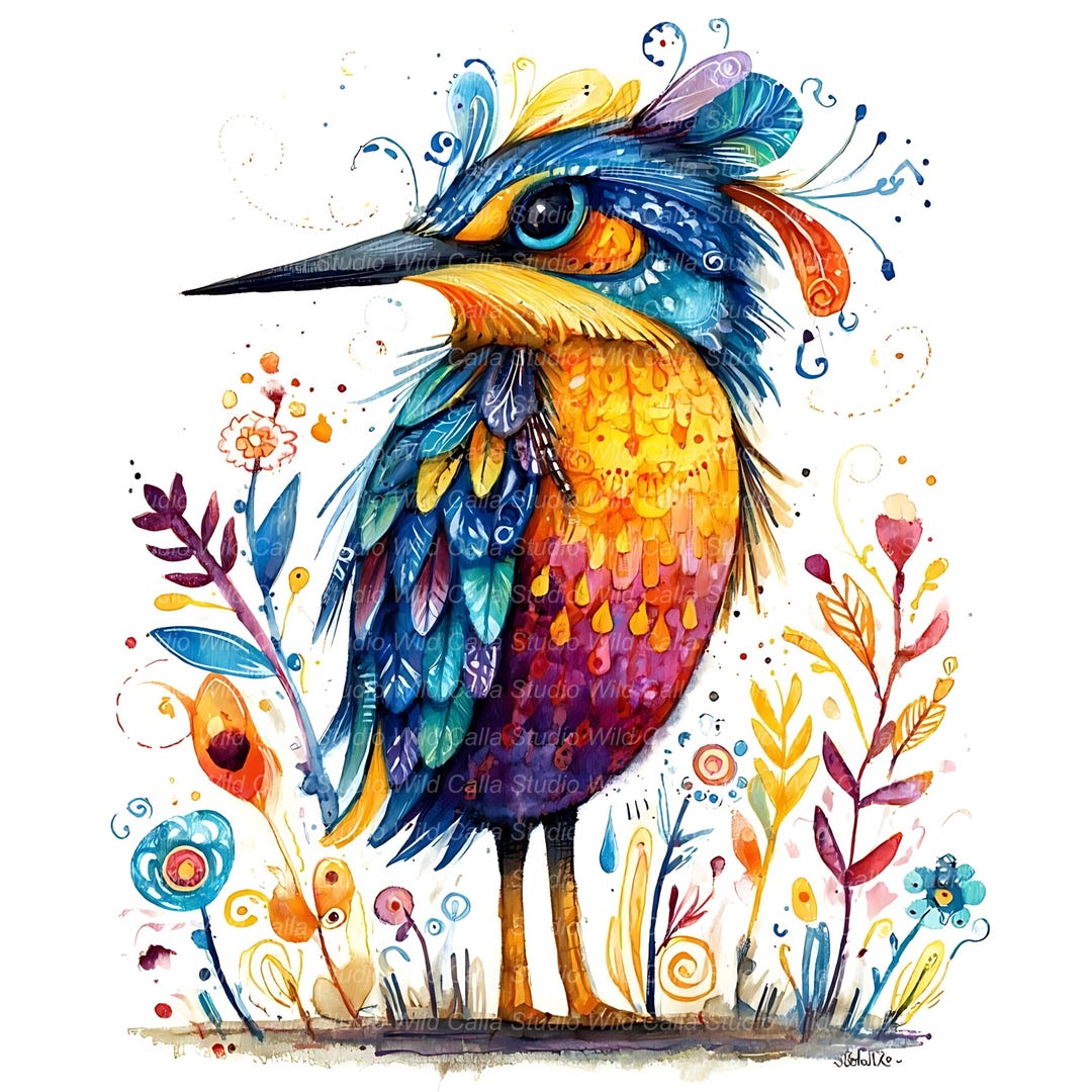 Colorful Boho Bird Clipart - 10 Watercolor Digital Images - Etsy