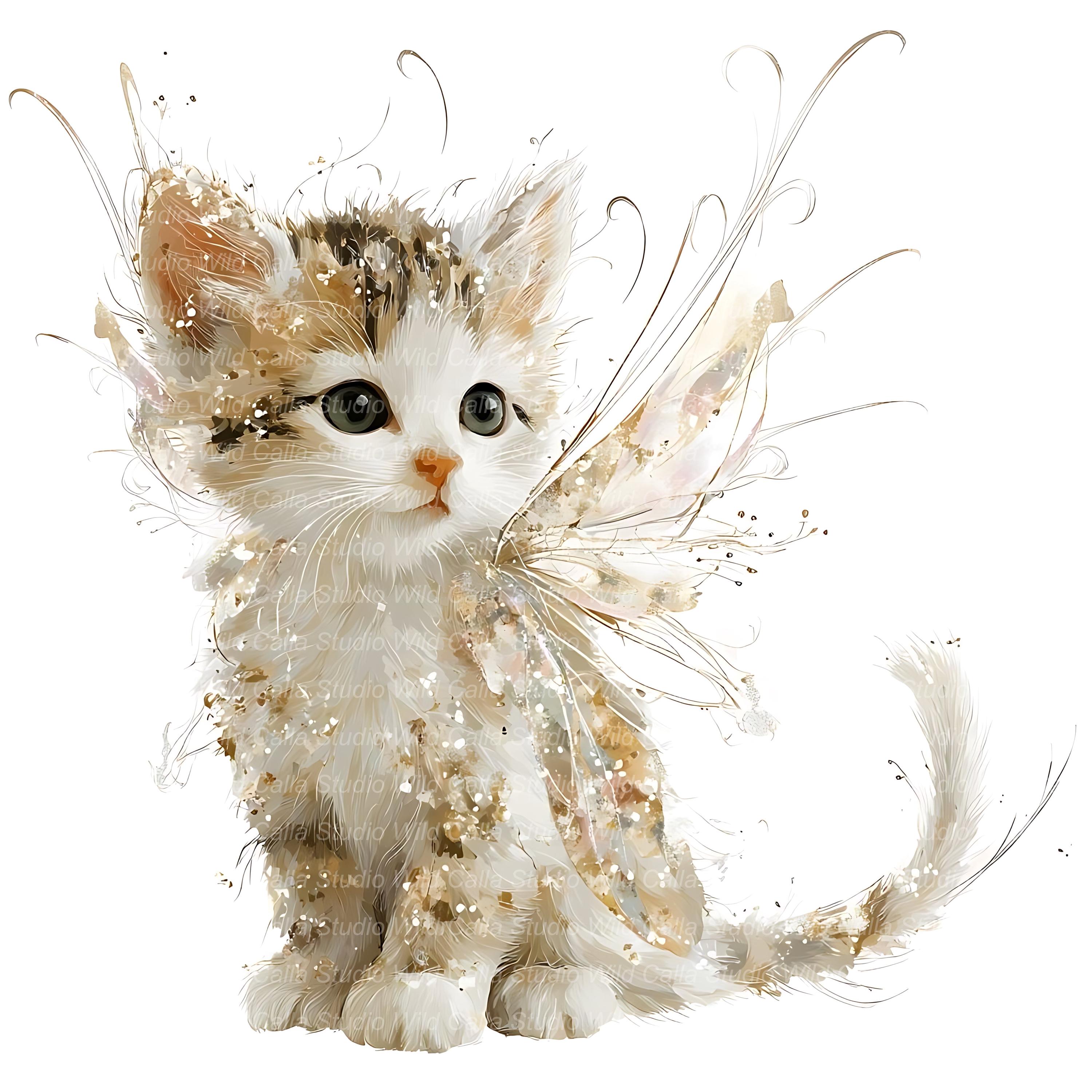 Sparkling Fairy Kitten Clipart - 12 Watercolor Prints for Scrapbooking ...