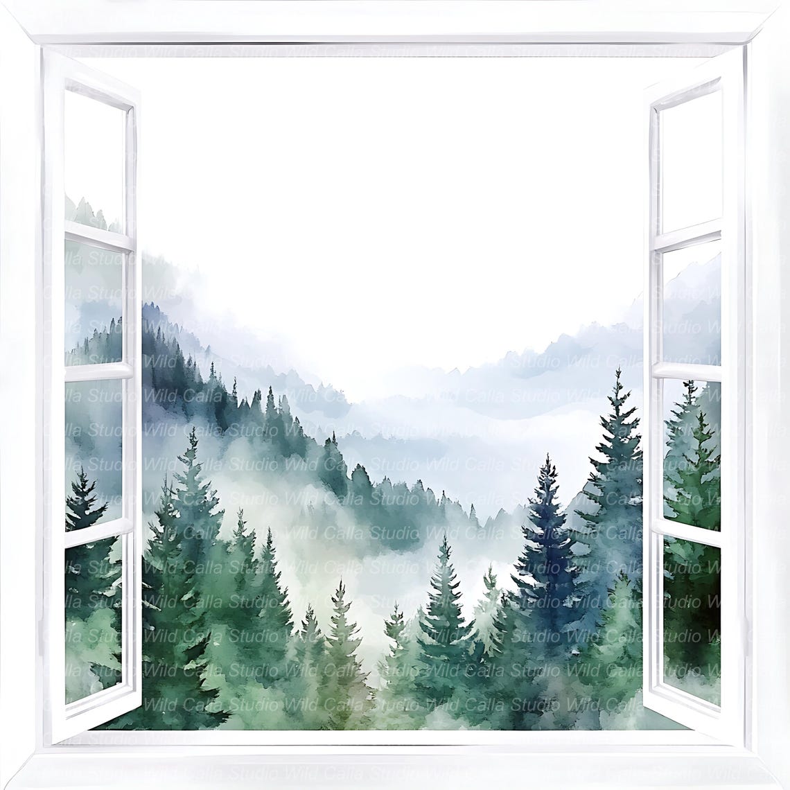 Clipart Set: Dream Forest Ridge Window View - Watercolor Style - Etsy ...
