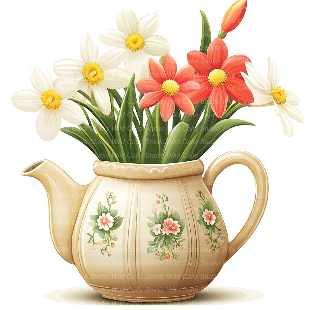 Clipart Set: 15 Watercolor Teapots - Floral Spring Theme - Etsy