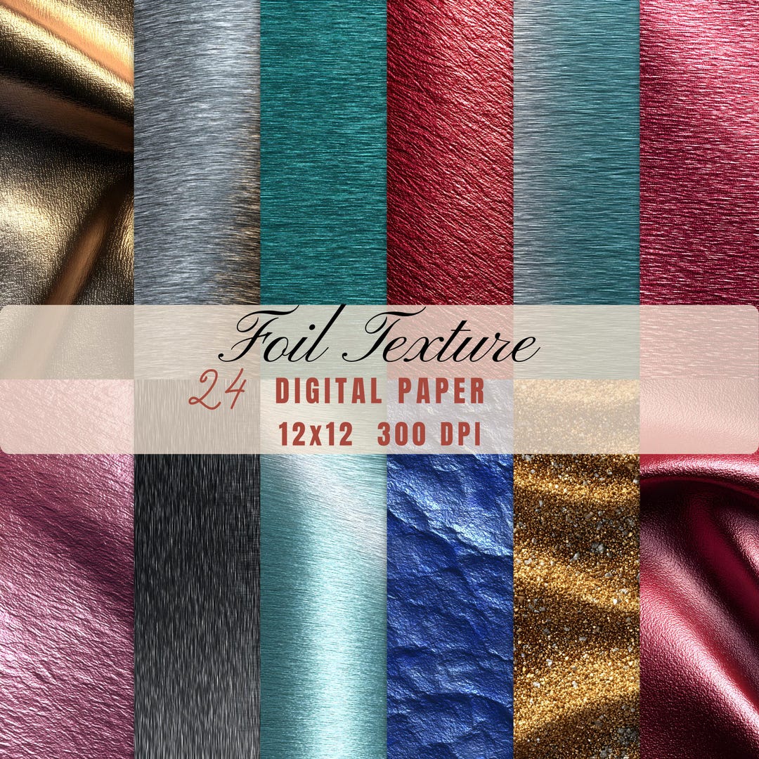 Foil Texture Digital Paper: Metallic Backgrounds, Shiny Patterns (24 ...