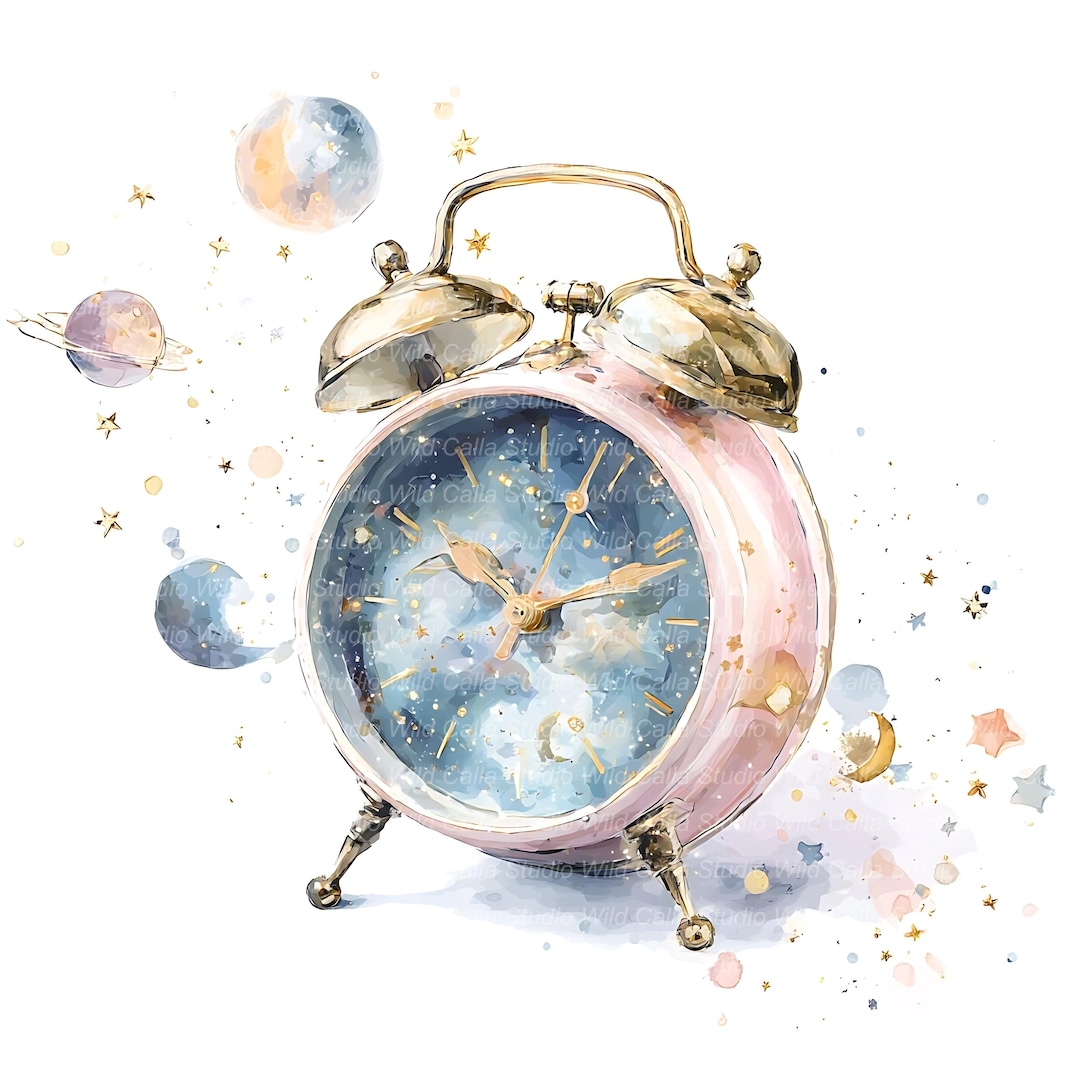 Digital Clipart Set: 10 Celestial Alarm Clocks - Watercolor Style - Etsy