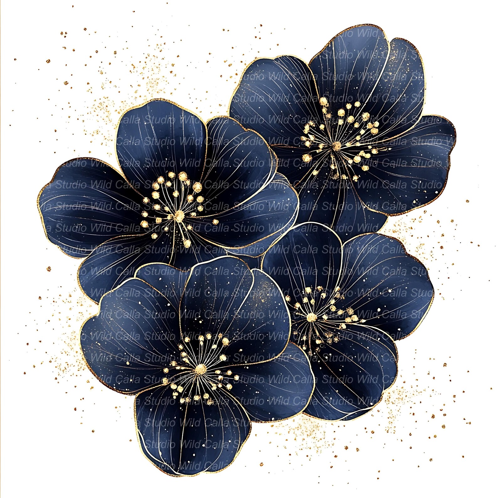 Flower Clipart Collection: Navy Blue Watercolor (16 Digital Jpgs) - Etsy