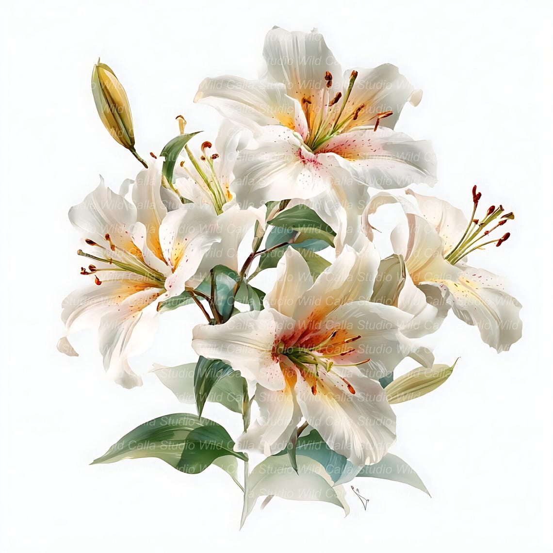 Watercolor Lily Clipart, Floral Cluster (12 JPG Digital Prints) - Etsy