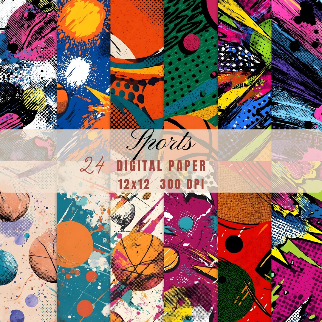 Sports Abstract Pop Art Digital Paper: Basketball Pattern - High ...