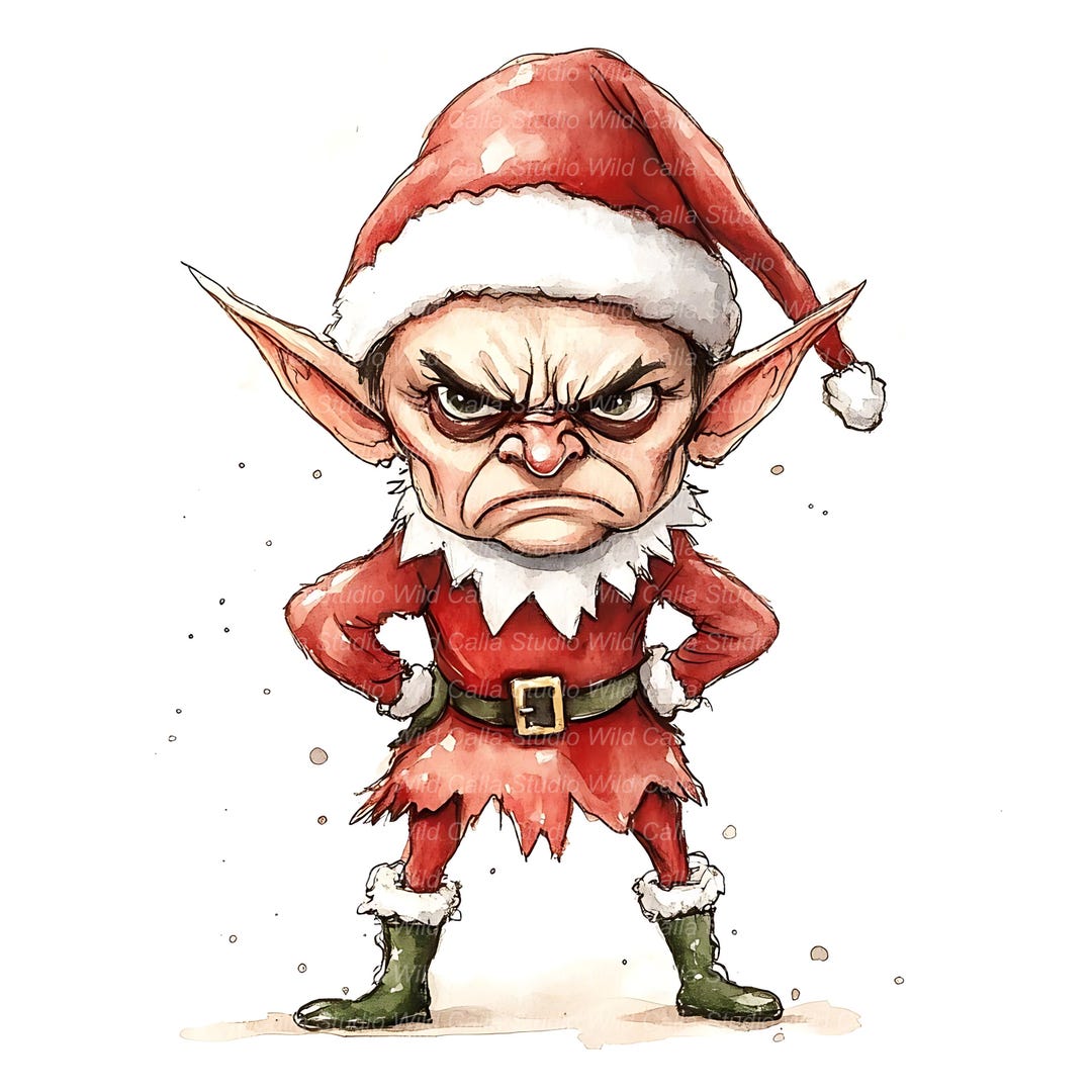 Elf Grumpy Christmas Clipart: Watercolor Digital Download, 12 High-res ...