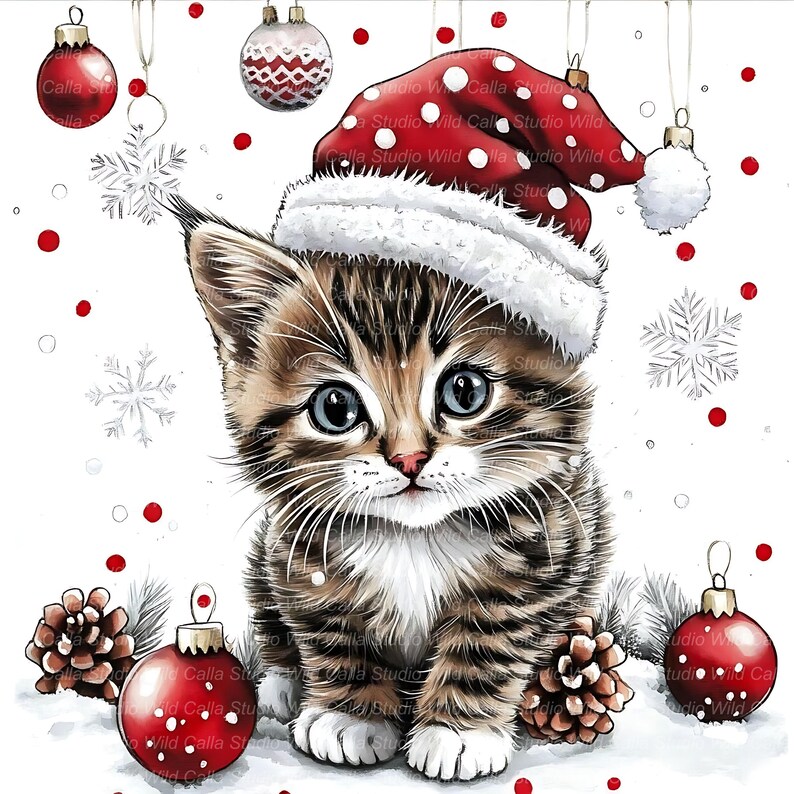 Festive Cat Christmas Clipart: Watercolor Holiday Illustrations - Etsy