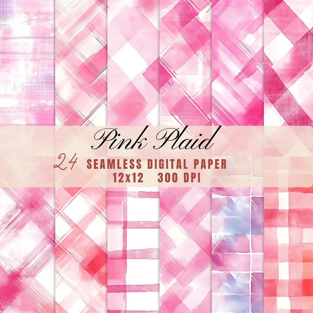 Pink Plaid Digital Paper Seamless Pattern: Watercolor Pastel Texture ...