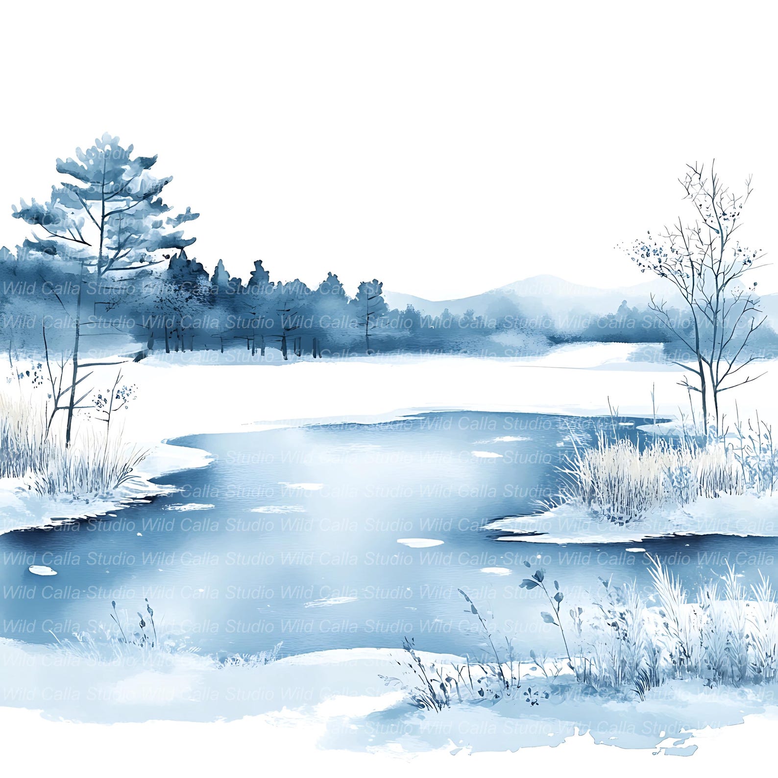 Winter Ice Clipart: Frozen Lake Watercolor (12 JPG for Crafts) - Etsy