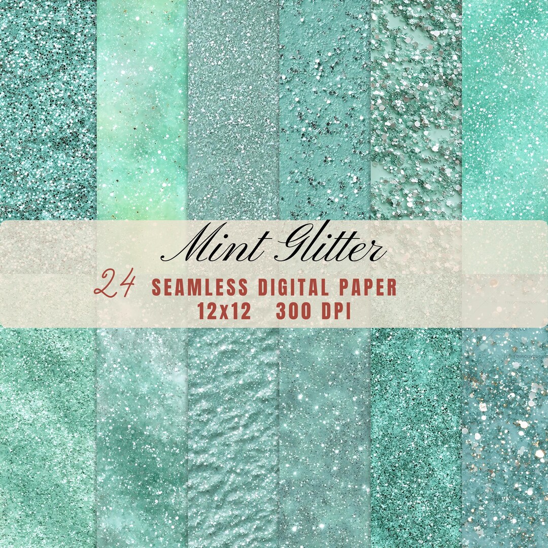 Mint Green Glitter Digital Paper - Seamless Scrapbook Texture ...