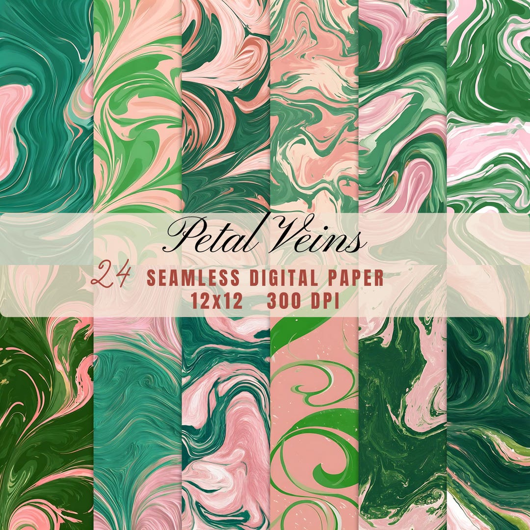 Craft Digital Paper, Swirling Veins, Kelly Green & Petal Pink (24 Jpgs ...