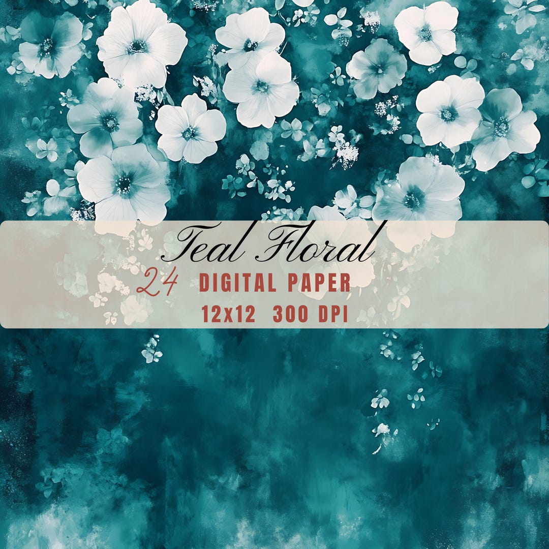 Teal Floral Digital Papers - Watercolor Backgrounds for Scrapbooking - Etsy