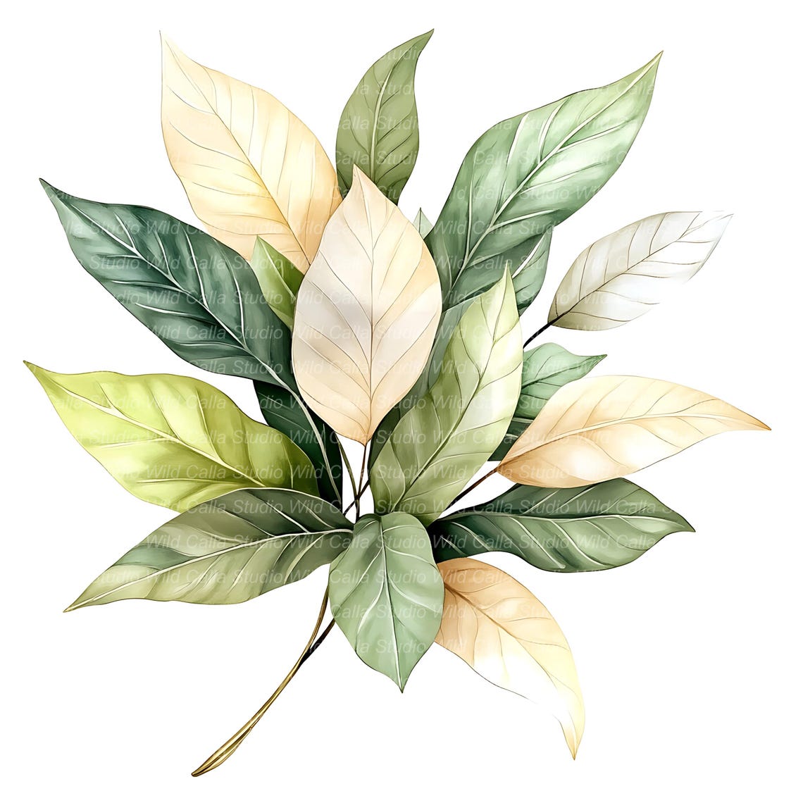 Spring Leaves Clipart: Watercolor Bouquet (13 Digital Files) - Etsy