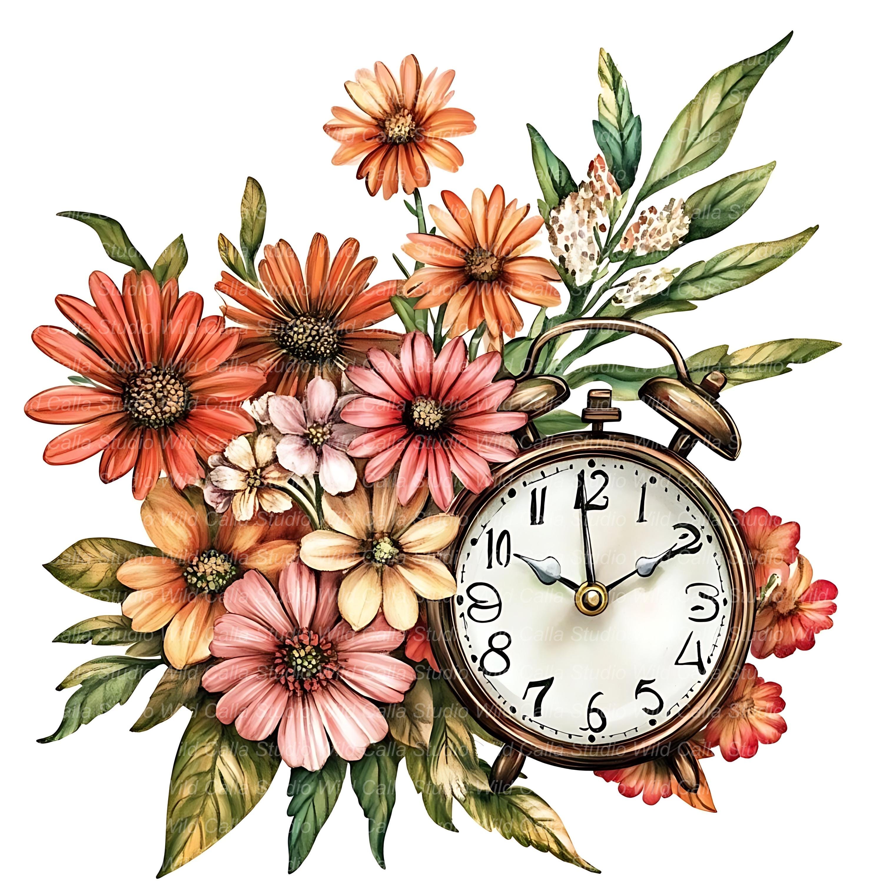 16 Floral Porcelain Clocks Clipart: Watercolor Junk Journal Art - Etsy