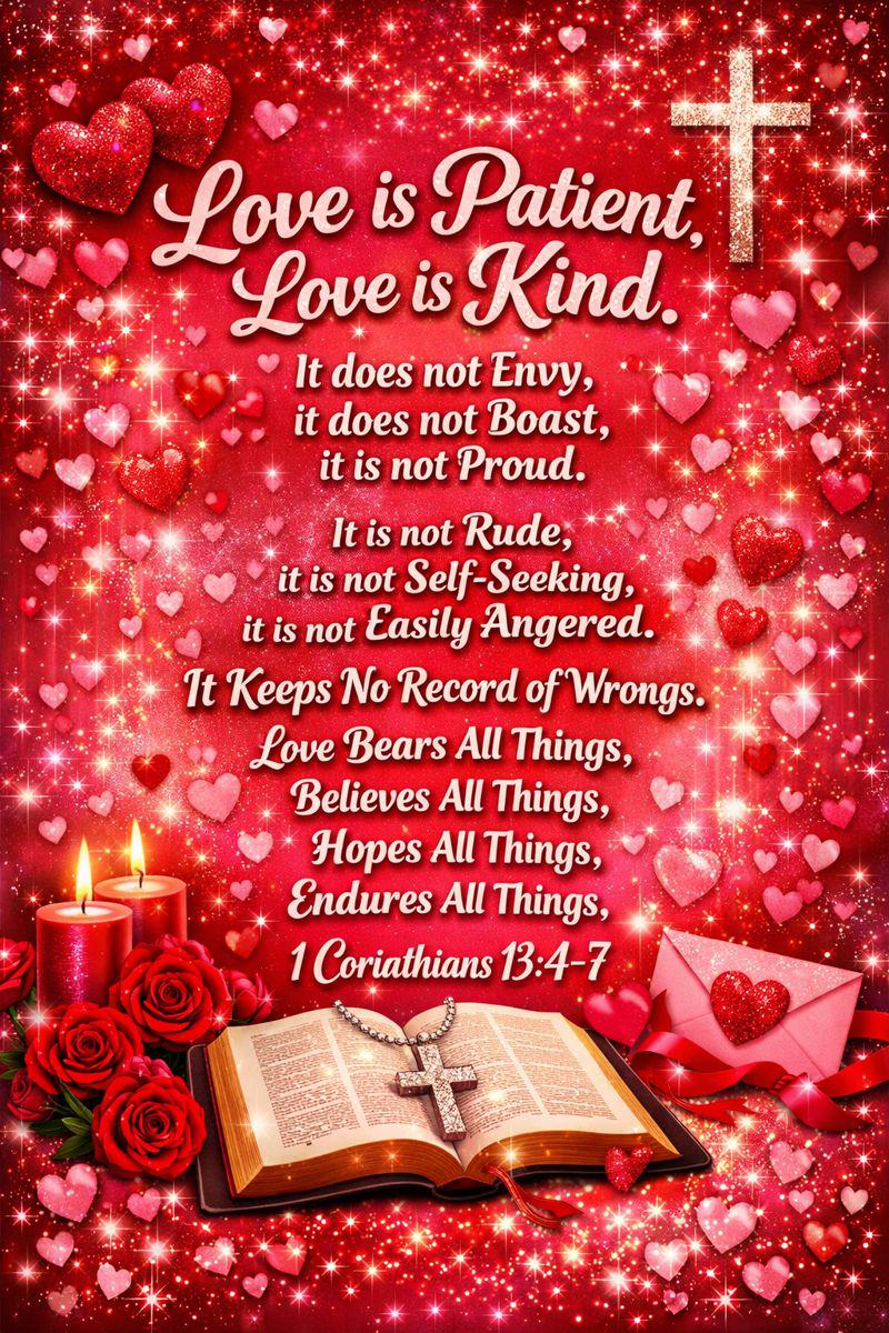 Valentine Faith Printable, 1 Corinthians 13 Scripture Art |red & Pink ...