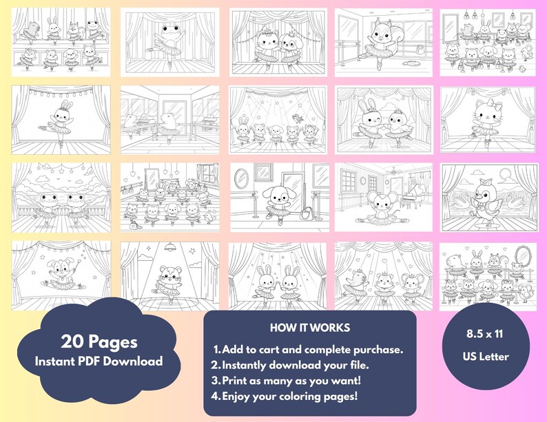 Animal Ballet Coloring Pages - Etsy