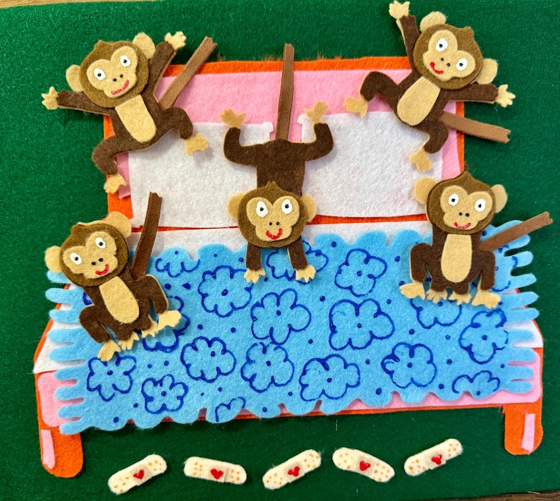 Five Little Monkeys Jumping on the Bed Felt Story Set, Story Time, Play ...