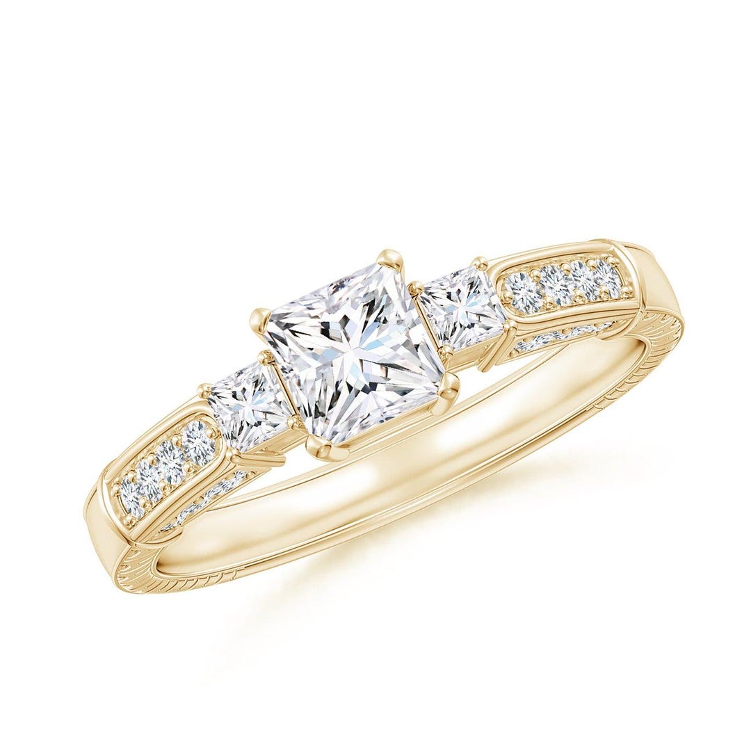Princess-cut Diamond Three Stone Ring - Etsy