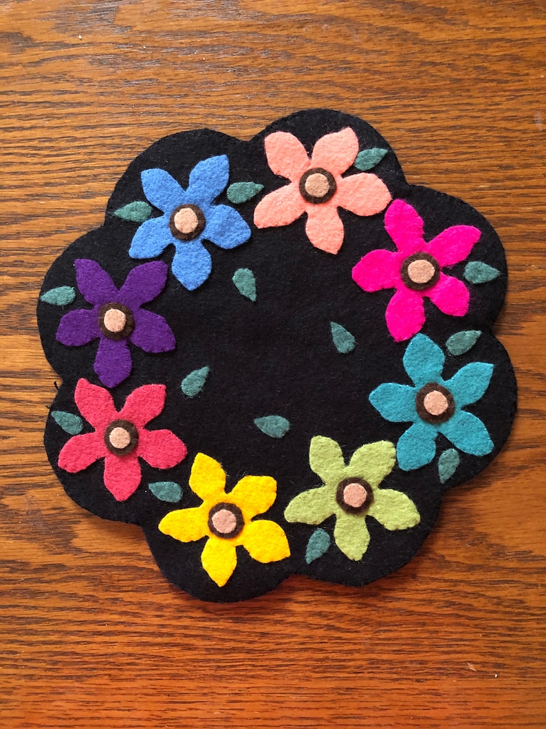Handmade Wool Applique Candle Mat, Penny Rug, Wool Table Mat ...