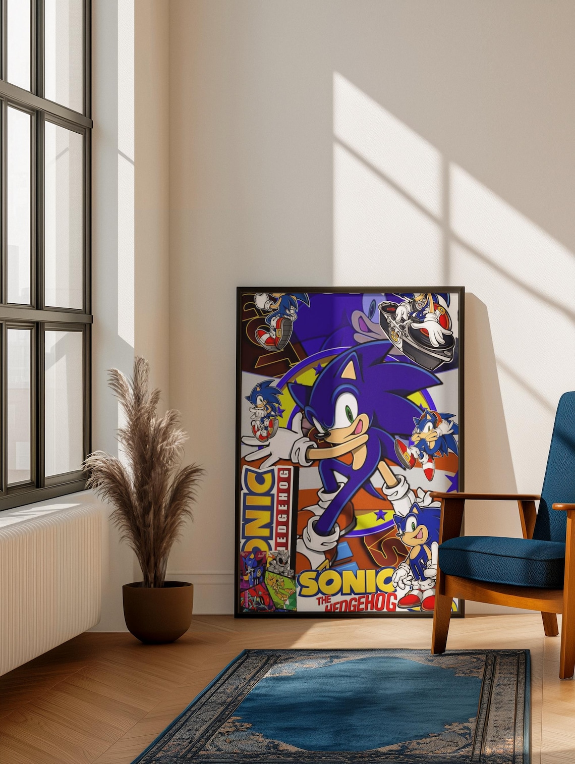 Sonic Collage Poster, Retro Gamer Wall Art, Colorful Kids Room Decor ...