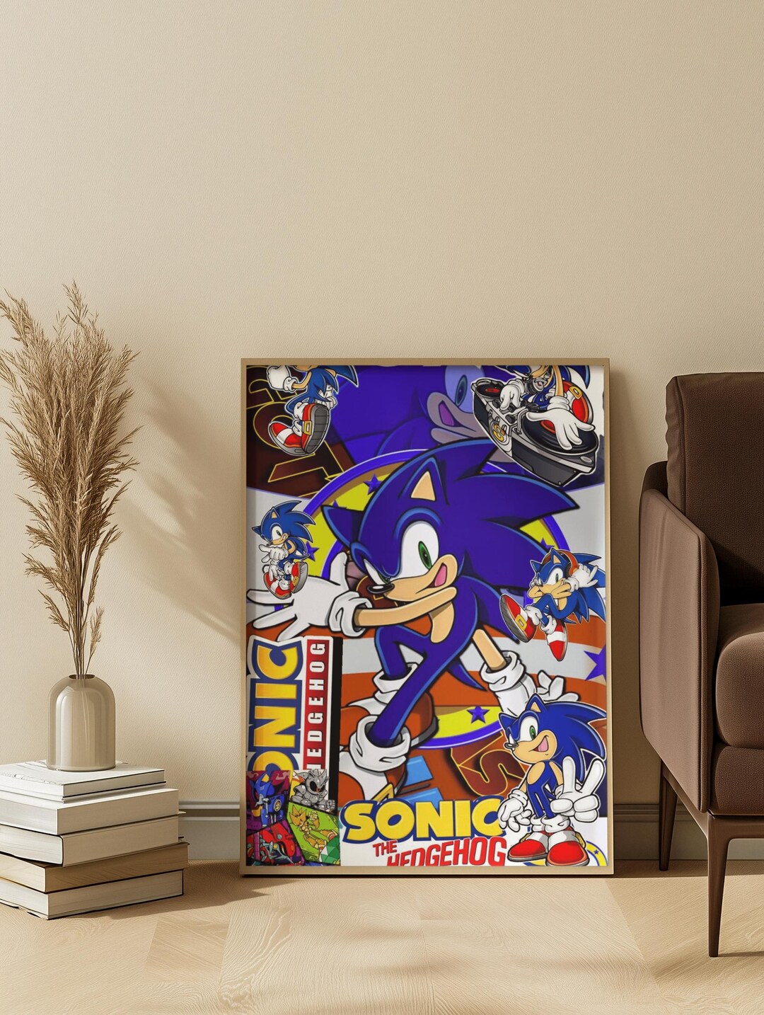 Sonic Collage Poster, Retro Gamer Wall Art, Colorful Kids Room Decor ...