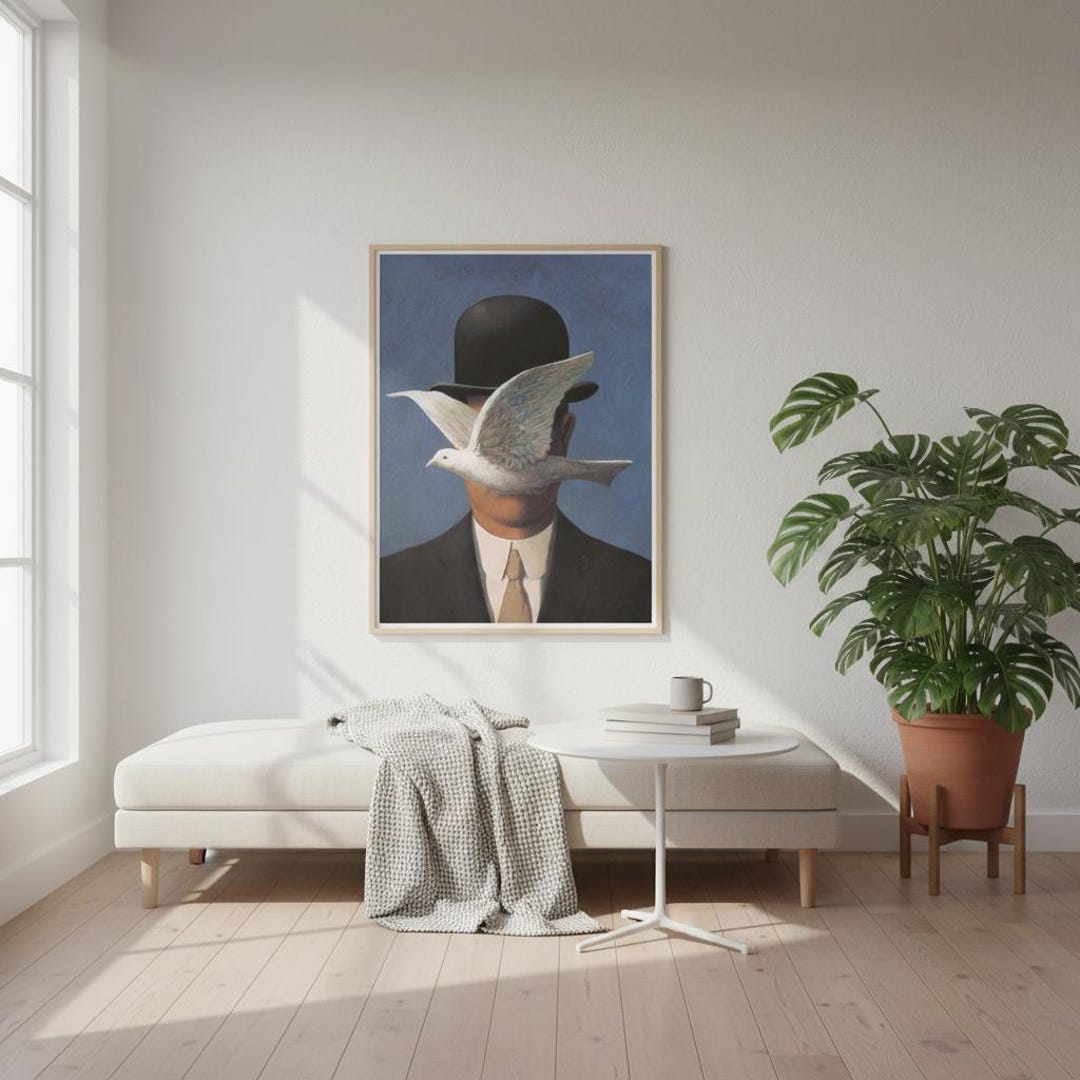 René Magritte Surrealist Poster Print (bowler Hat & Dove), Vintage Art ...