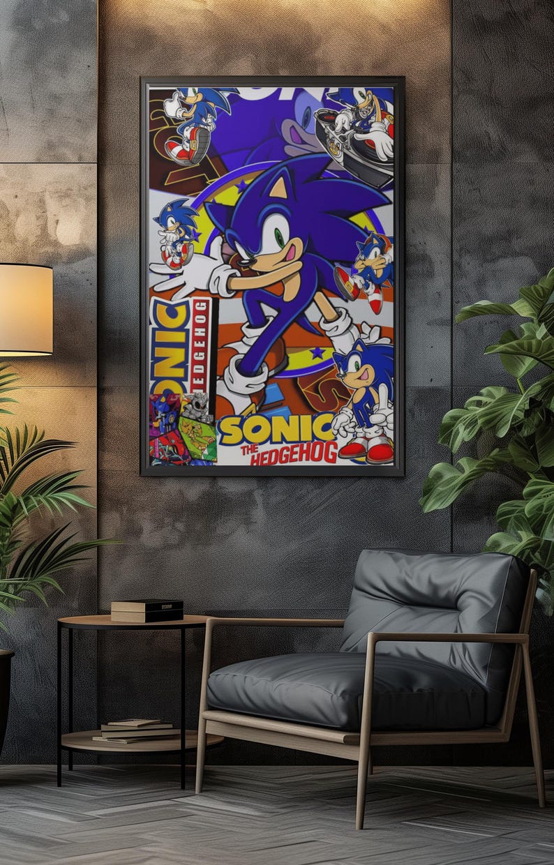 Sonic Collage Poster, Retro Gamer Wall Art, Colorful Kids Room Decor ...