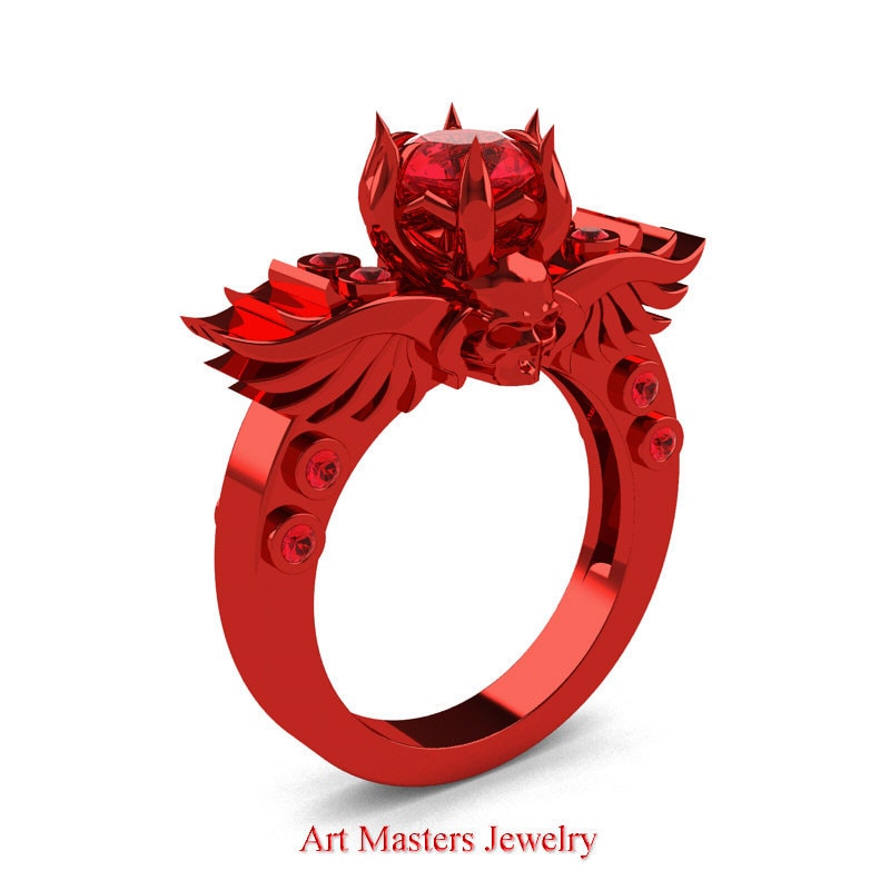 Art Masters Classic Winged Skull 14K Red Gold 1.0 Ct Rubies - Etsy