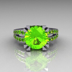Modern Vintage 10K White Gold 3.0 Carat Green Peridot Solitaire Ring ...
