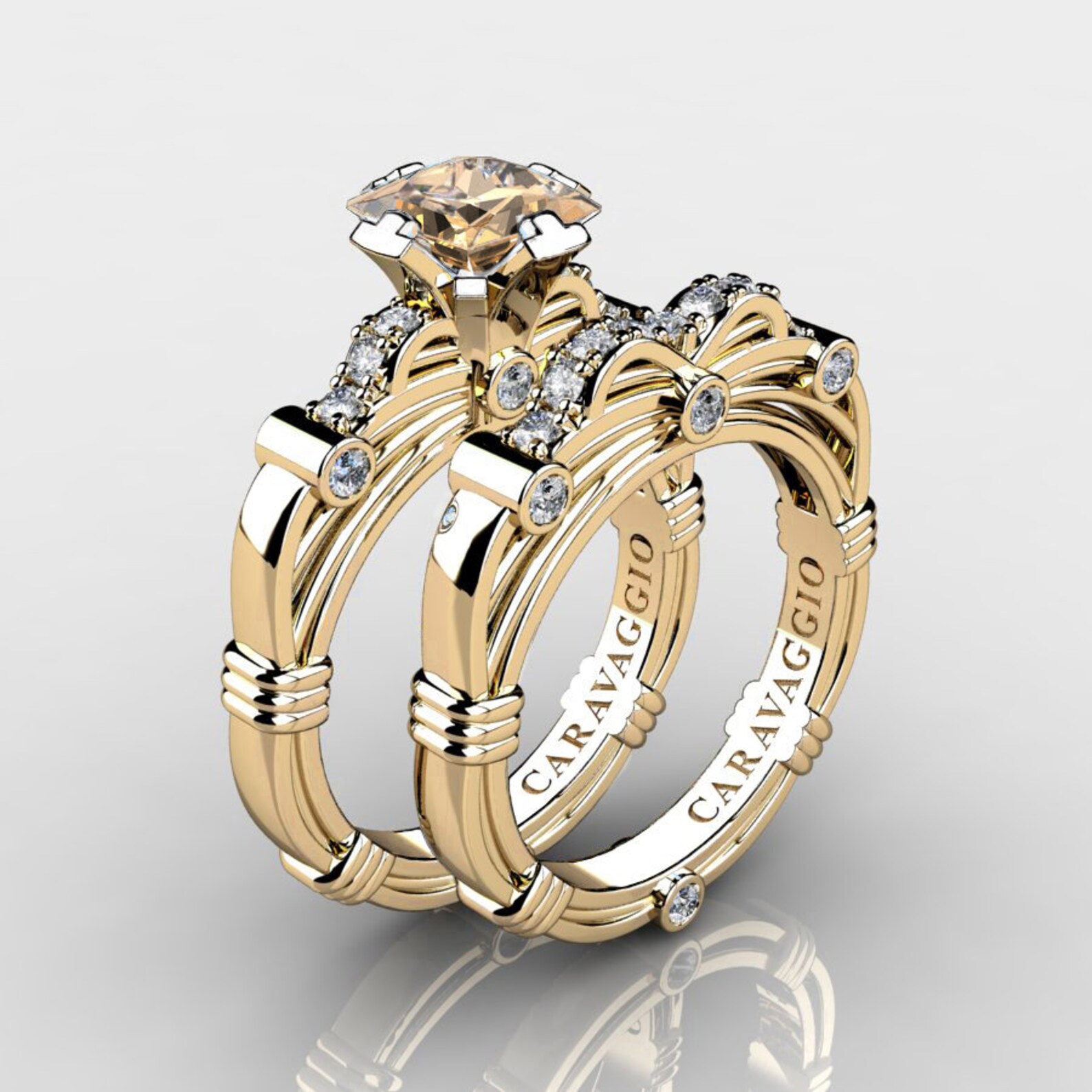 Art Masters Caravaggio 14K Yellow Gold 1.25 Ct Princess Champagne and ...