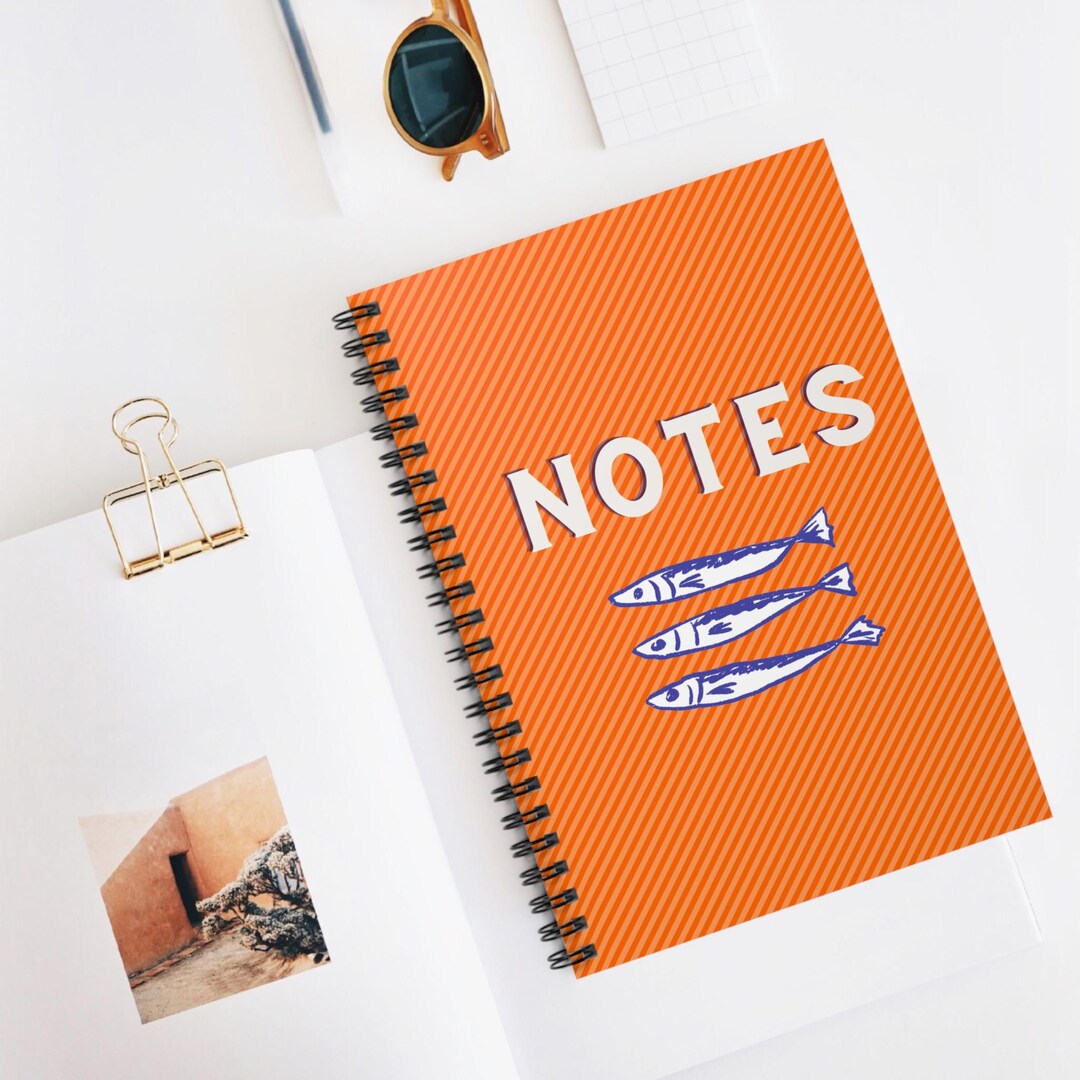 Notes Sardines Spiral Notebook | Orange Striped Ruled Journal - Etsy