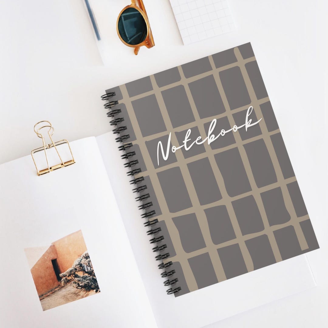 Neutral Grid Pattern Notebook Spiral Ruled Journal | Modern Beige Gray ...