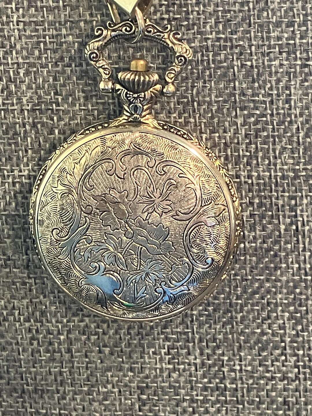 Working Quintel Lunar Phase Pocket Watch Necklace Silvertone 14" Chain ...