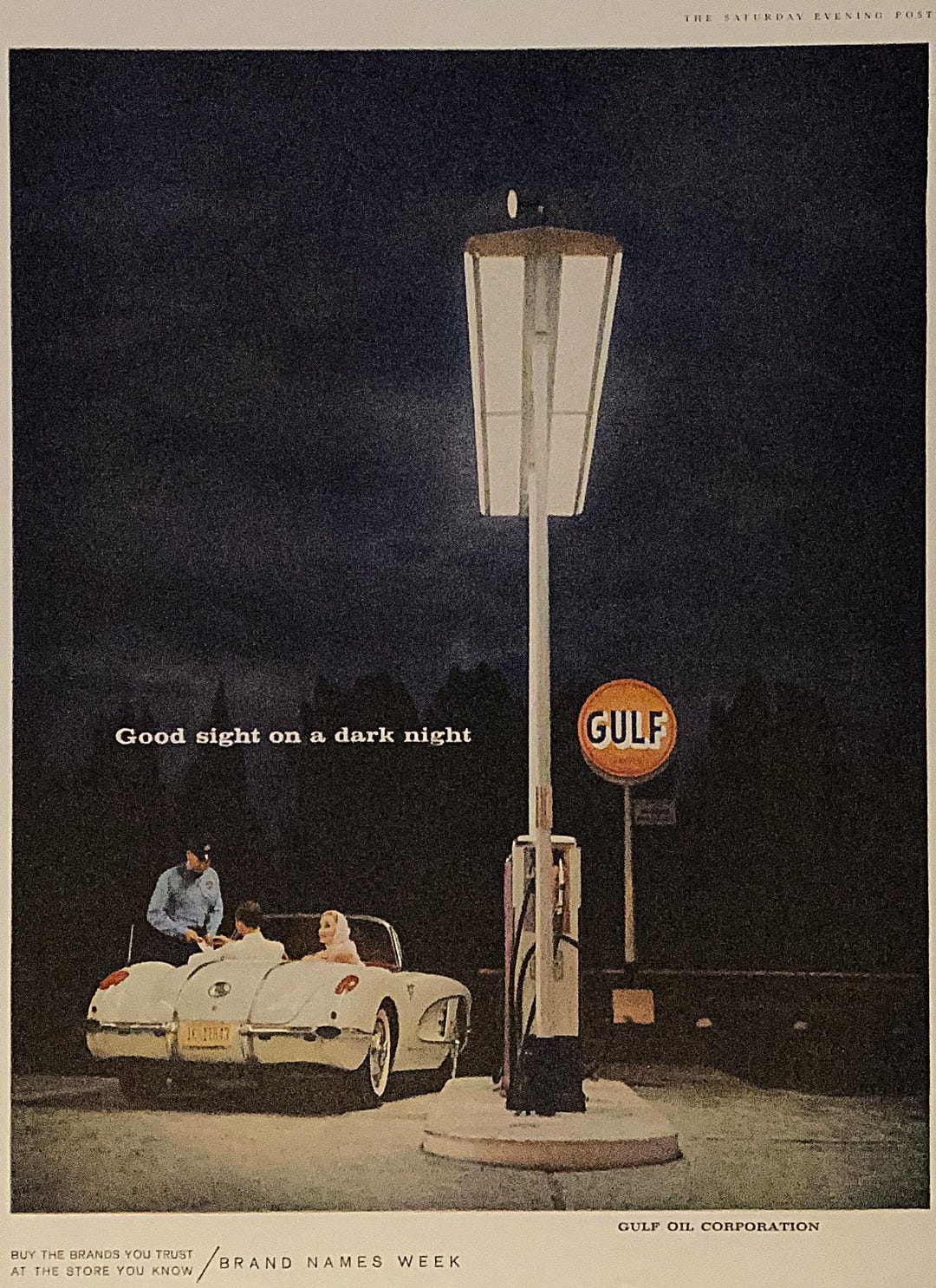 1959 Gulf Oil Vintage Ad | Chevrolet Corvette Gas Station Print ...