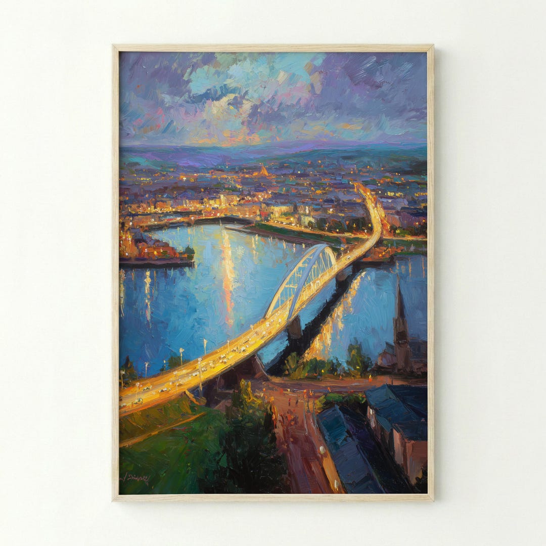 Derry Peace Bridge Night Scene - Printable Moody Urban Landscape Art ...