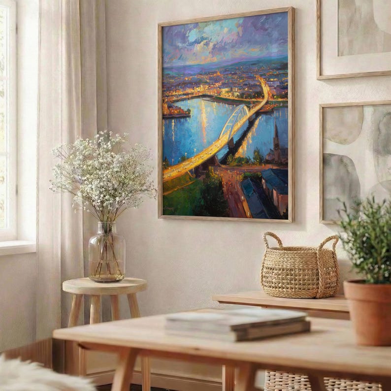 Derry Peace Bridge Night Scene - Printable Moody Urban Landscape Art ...